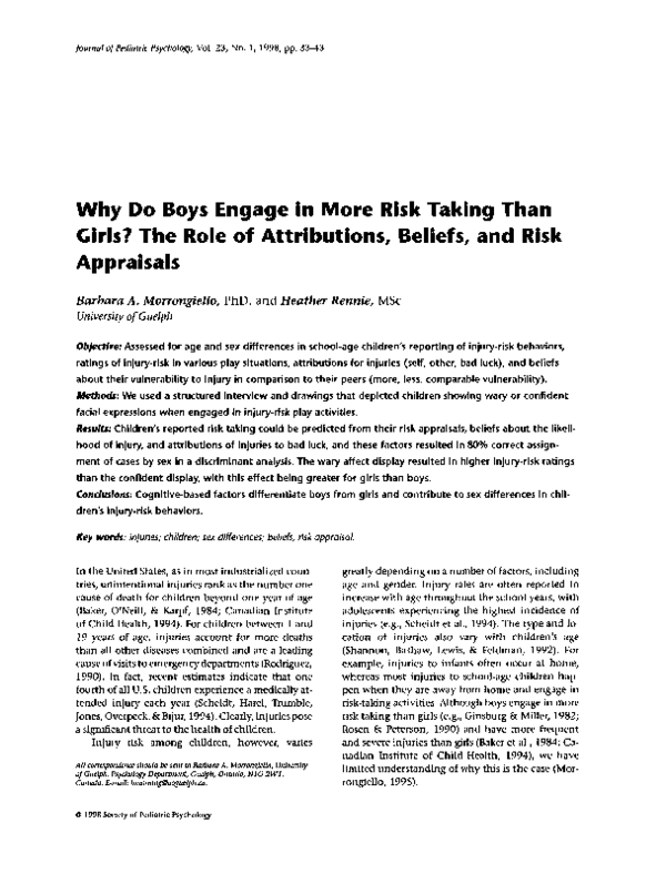 (PDF) Why do boys engage in more risk taking than girls? The role of ...