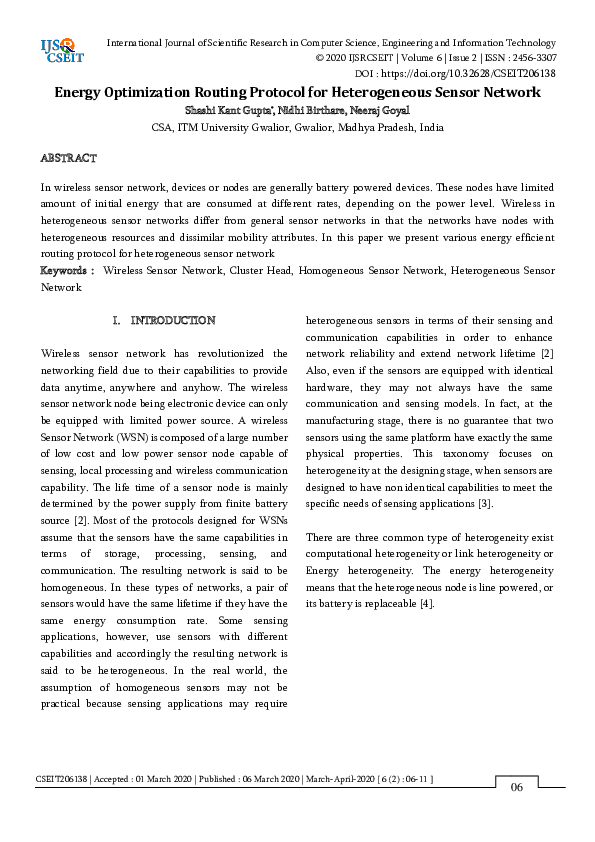 (PDF) Energy Optimization Routing Protocol for Heterogeneous Sensor Network