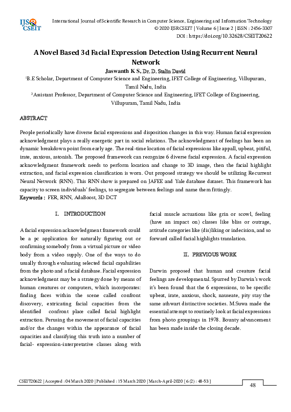 (PDF) A Novel Based 3d Facial Expression Detection Using Recurrent Neural Network ...