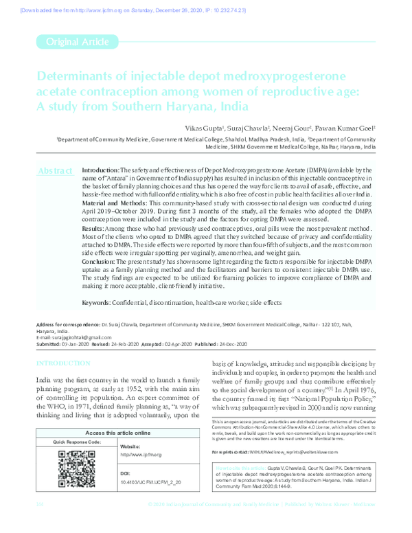 (PDF) Determinants of injectable depot medroxyprogesterone acetate ...