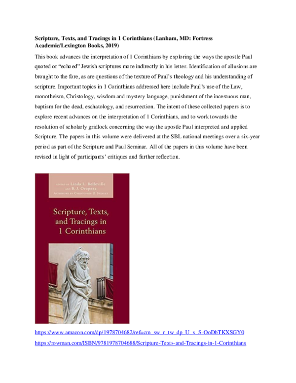 (PDF) Scripture, Texts, and Tracings in 1 Corinthians: Synopsis of each ...