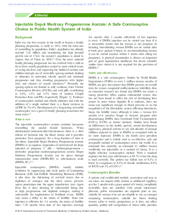 (PDF) Injectable Depot Medroxy Progesterone Acetate: A Safe ...