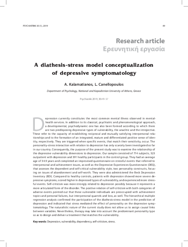 (PDF) A diathesis-stress model conceptualization of depressive ...