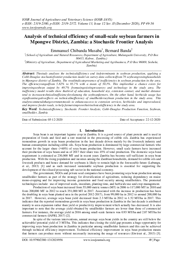 (PDF) Analysis of technical efficiency of small-scale soybean farmers ...