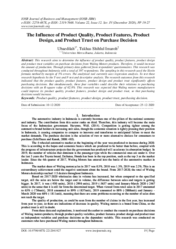 (PDF) The Influence of Product Quality, Product Features, Product ...