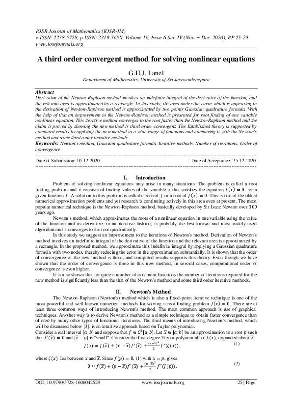 (PDF) A third order convergent method for solving nonlinear equations