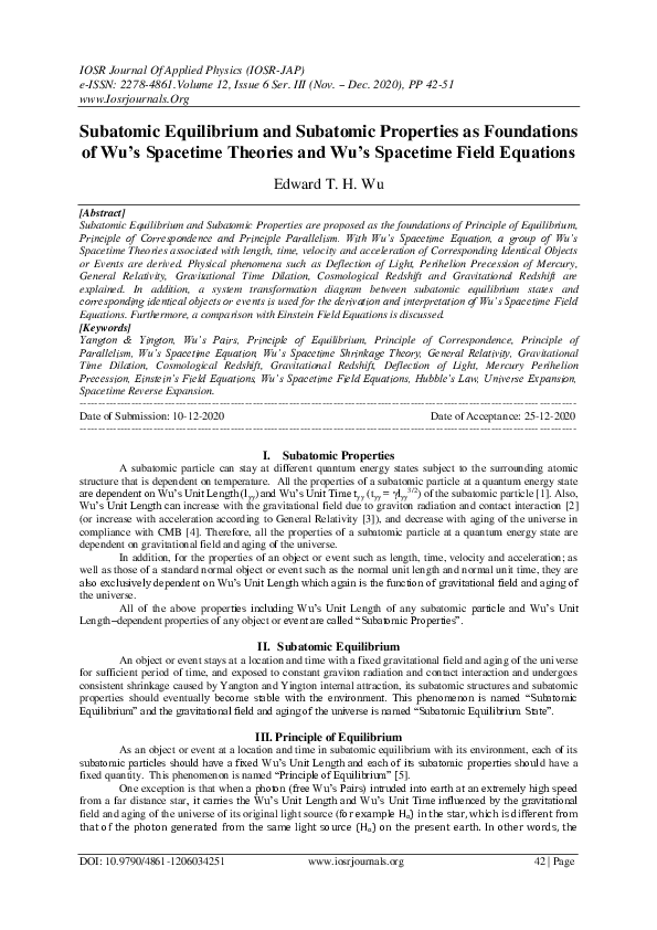 (PDF) Subatomic Equilibrium and Subatomic Properties as Foundations of ...
