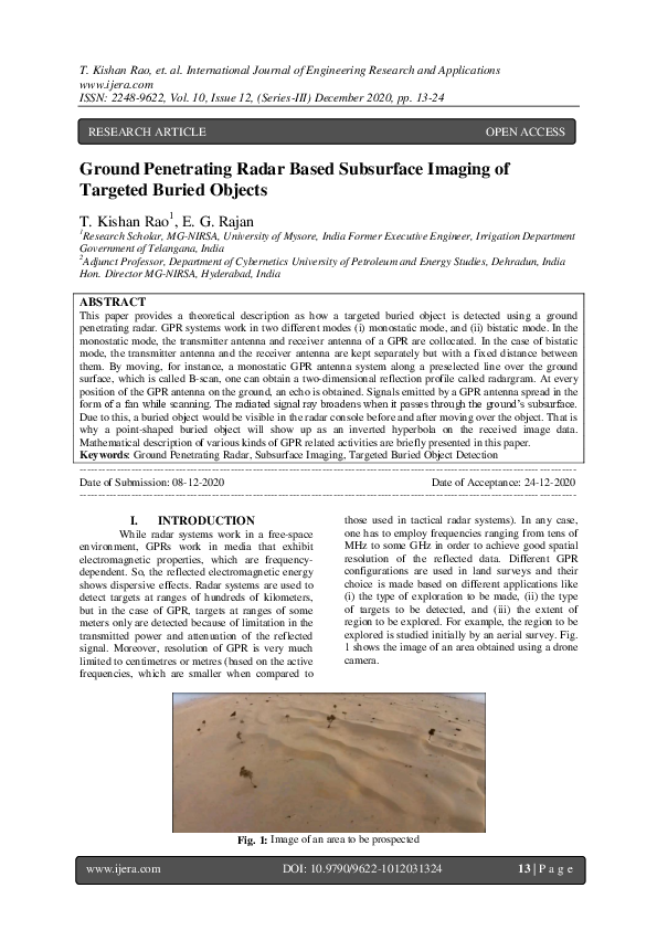 (PDF) Ground Penetrating Radar Based Subsurface Imaging of Targeted Buried Objects