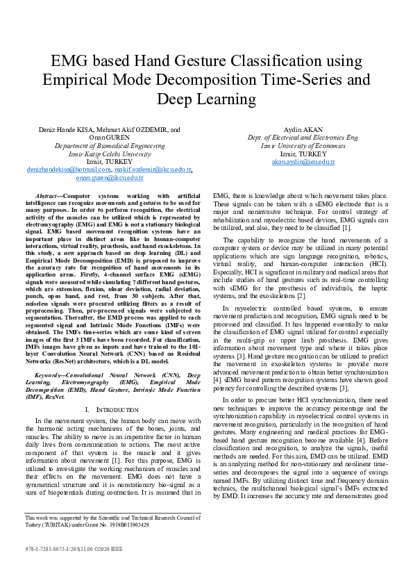 (PDF) EMG based Hand Gesture Classification using Empirical Mode Decomposition Time-Series and ...