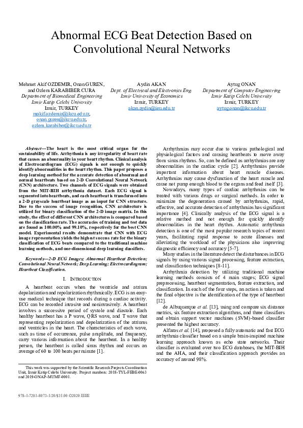 (PDF) Abnormal ECG Beat Detection Based on Convolutional Neural Networks