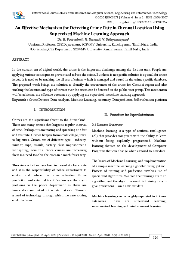 (PDF) An Effective Mechanism for Detecting Crime Rate in Chennai ...