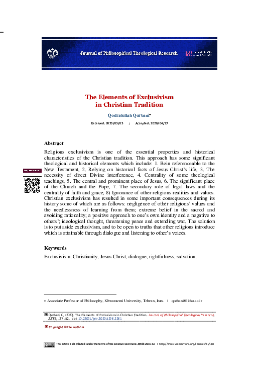(PDF) The Elements of Exclusivism in Christian Tradition