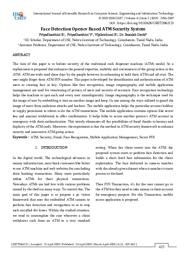 (PDF) Enhanced ATM Security via Face Detection and Steganography