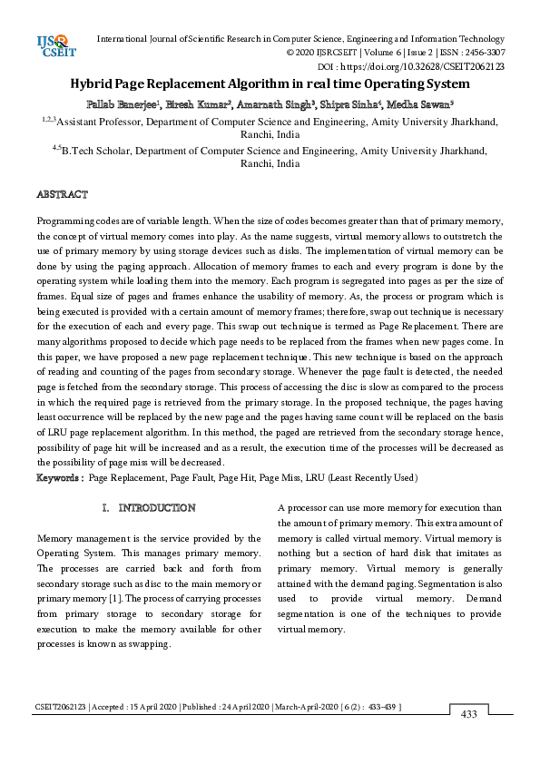 (PDF) Hybrid Page Replacement Algorithm in real time Operating System | International Journal of ...