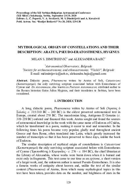 (PDF) MYTHOLOGICAL ORIGIN OF CONSTELLATIONS AND THEIR DESCRIPTION ...