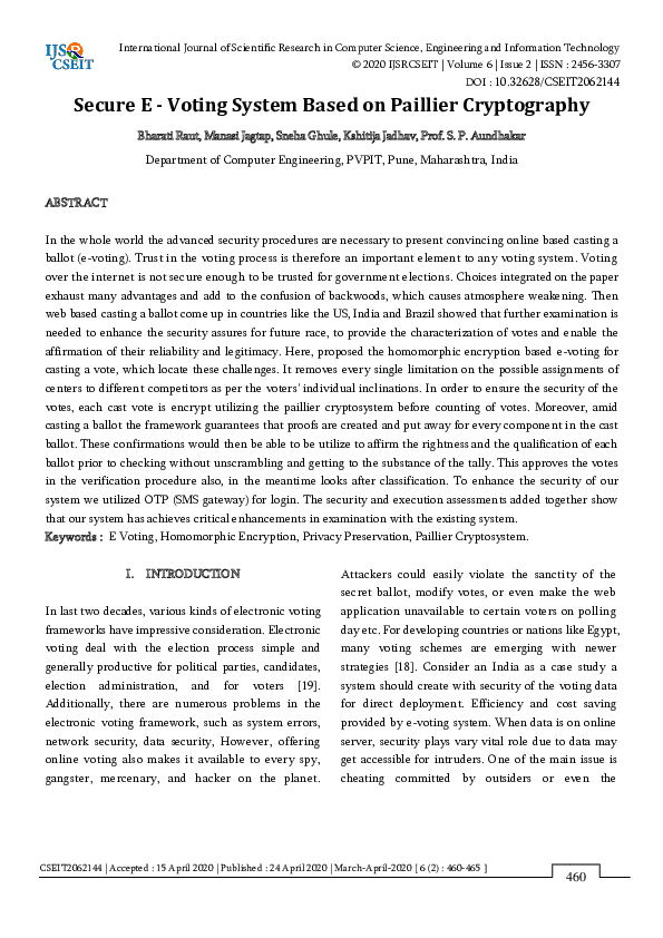 (PDF) Secure E - Voting System Based on Paillier Cryptography