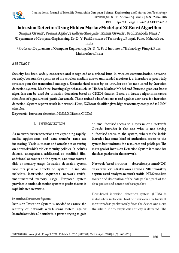 Pdf Intrusion Detection Using Hidden Markov Model And Xgboost Algorithm