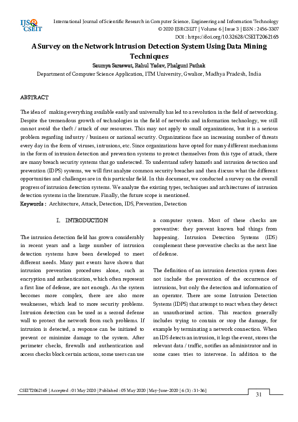 Pdf A Survey On The Network Intrusion Detection System Using Data Mining Techniques