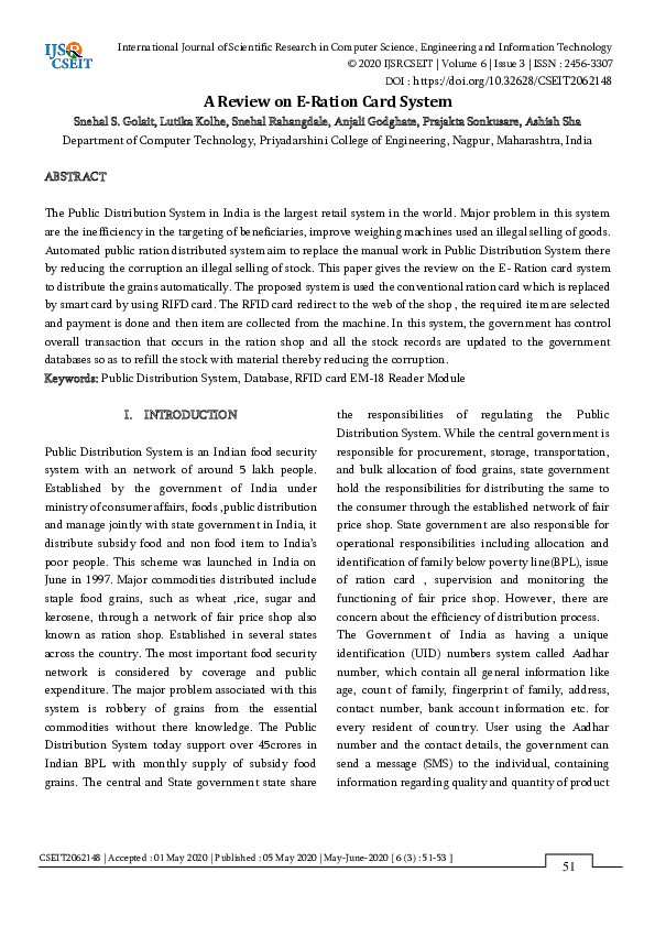 (PDF) A Review on E-Ration Card System
