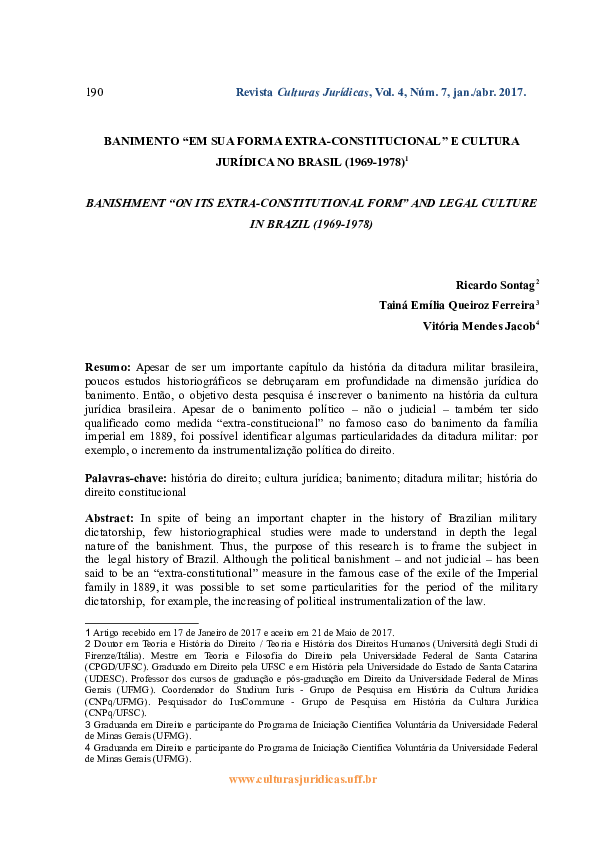(PDF) Banimento "em sua forma extra-constitucional" e cultura jurídica ...
