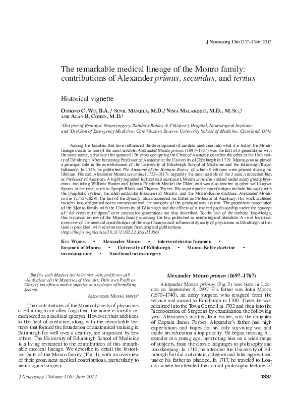(PDF) The remarkable medical lineage of the Monro family: contributions ...