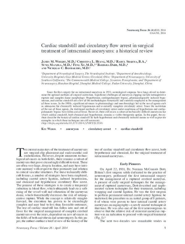 (PDF) Cardiac standstill and circulatory flow arrest in surgical ...