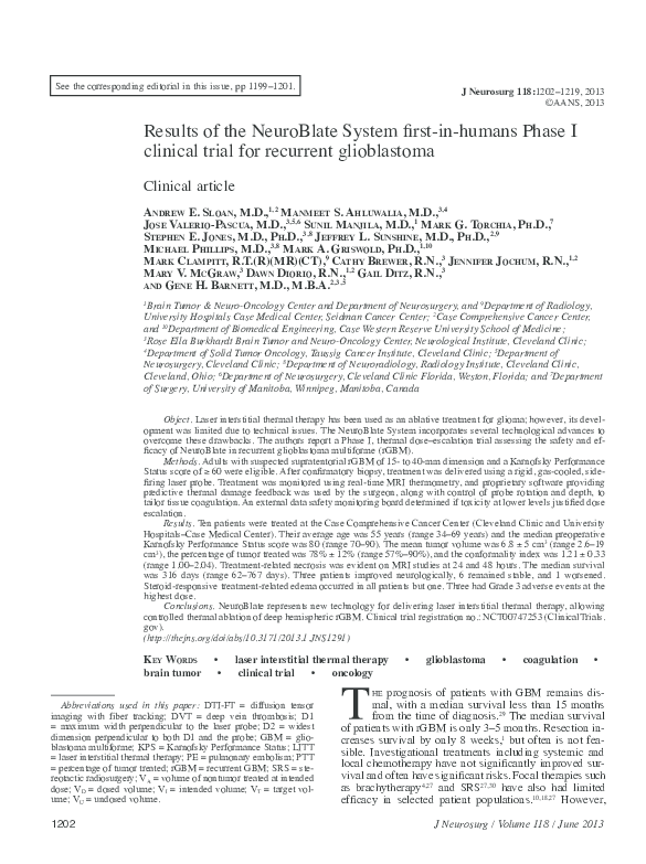 (PDF) Results of the NeuroBlate System first-in-humans Phase I clinical ...