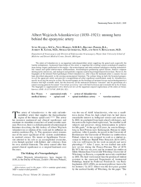 (PDF) Albert Wojciech Adamkiewicz (1850–1921): unsung hero behind the ...