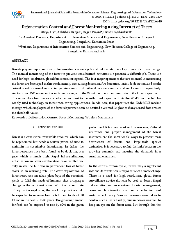 Pdf Deforestation Control And Forest Monitoring Using Internet Of Trees
