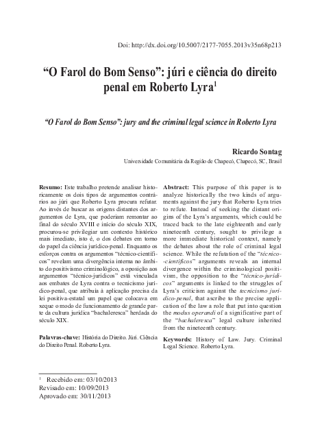 (PDF) "O Farol do bom senso": júri e ciência do direito penal em ...