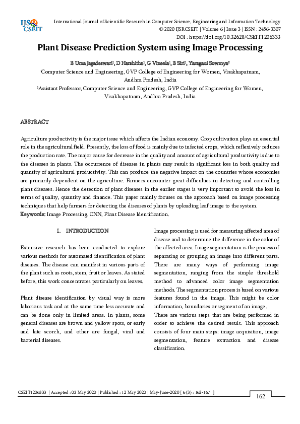 (PDF) Plant Disease Prediction System using Image Processing