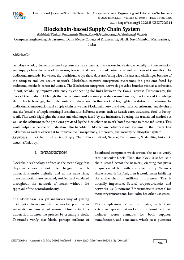 (PDF) Blockchain-based Supply Chain System