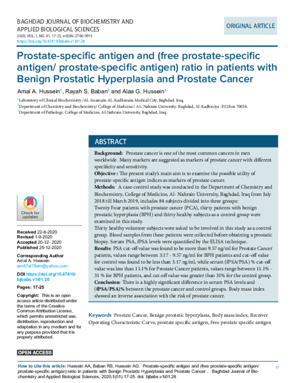 (PDF) Prostate-specific antigen and (free prostate-specific antigen ...