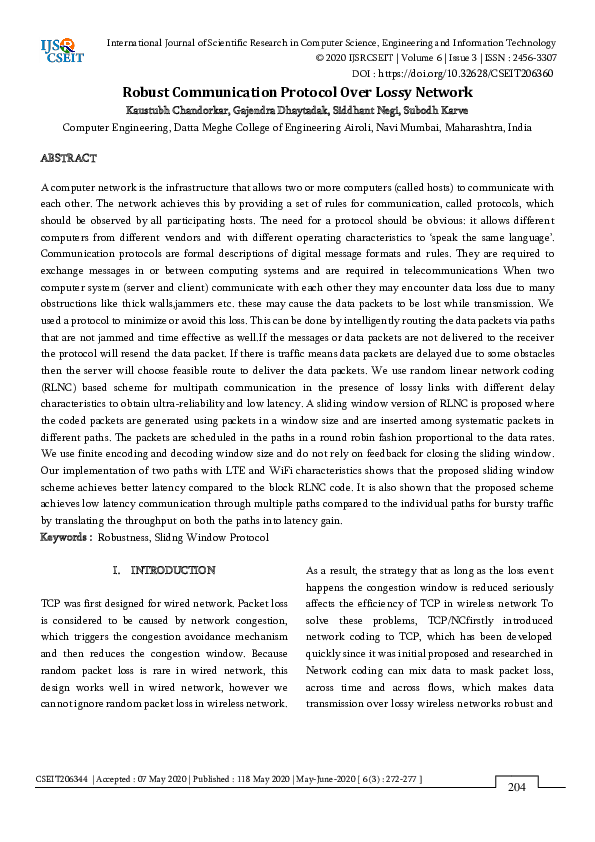 (PDF) Robust Communication Protocol Over Lossy Network