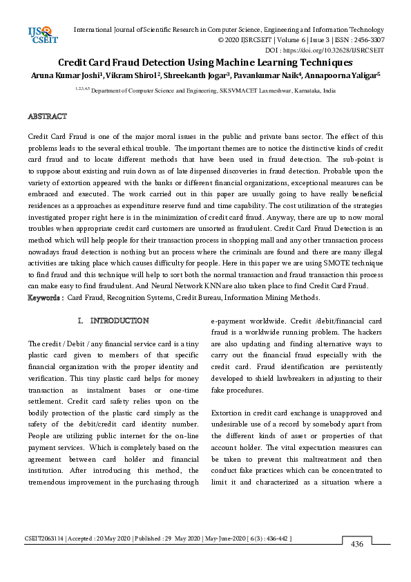 (PDF) Credit Card Fraud Detection Using Machine Learning Techniques