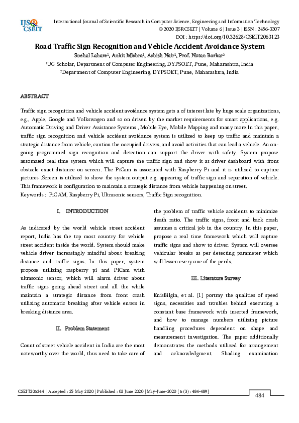 (PDF) Road Traffic Sign Recognition and Vehicle Accident Avoidance System