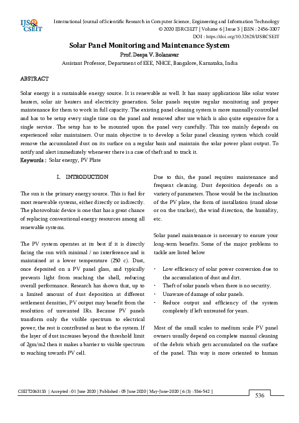 (PDF) Solar Panel Monitoring and Maintenance System