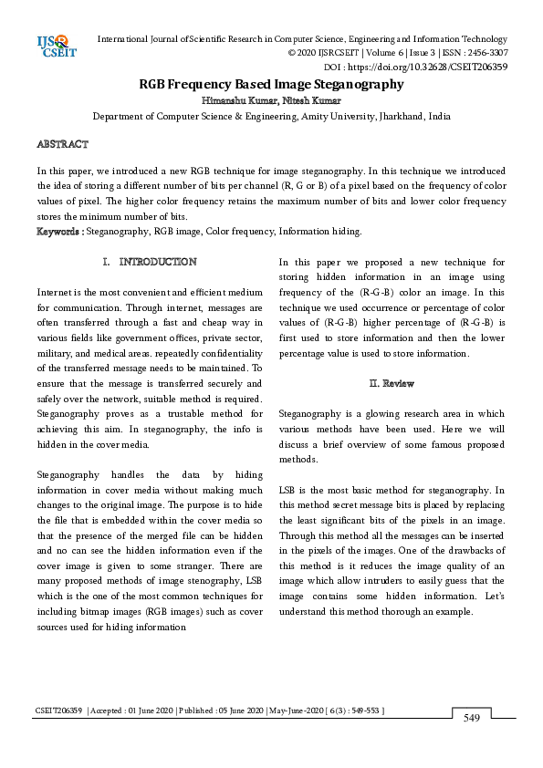 (PDF) RGB Frequency Based Image Steganography