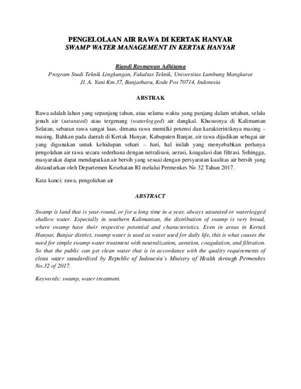 (PDF) PENGELOLAAN AIR RAWA DI KERTAK HANYAR
