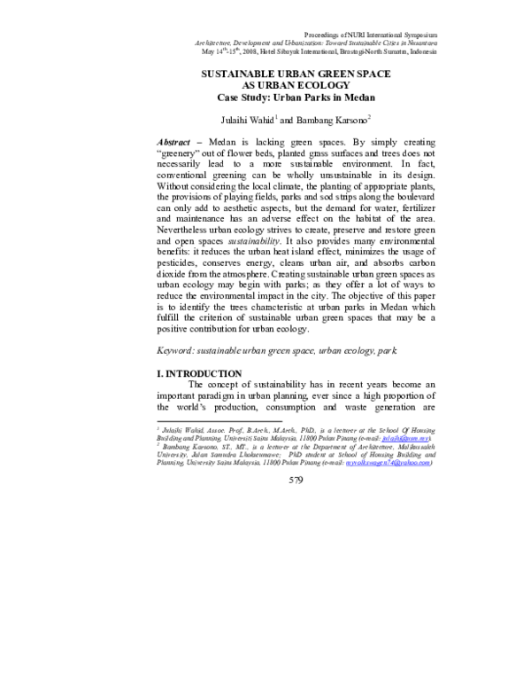 (PDF) SUSTAINABLE URBAN GREEN SPACE AS URBAN ECOLOGY Case Study: Urban ...