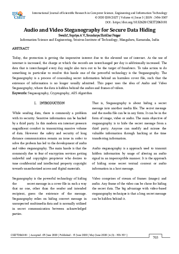 (PDF) Audio and Video Steganography for Secure Data Hiding