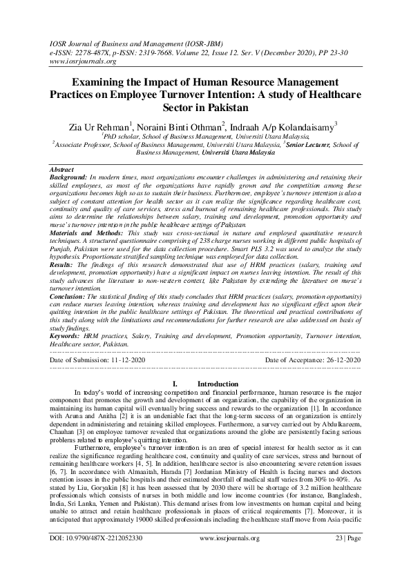 (PDF) Examining the Impact of Human Resource Management Practices on Employee Turnover Intention ...
