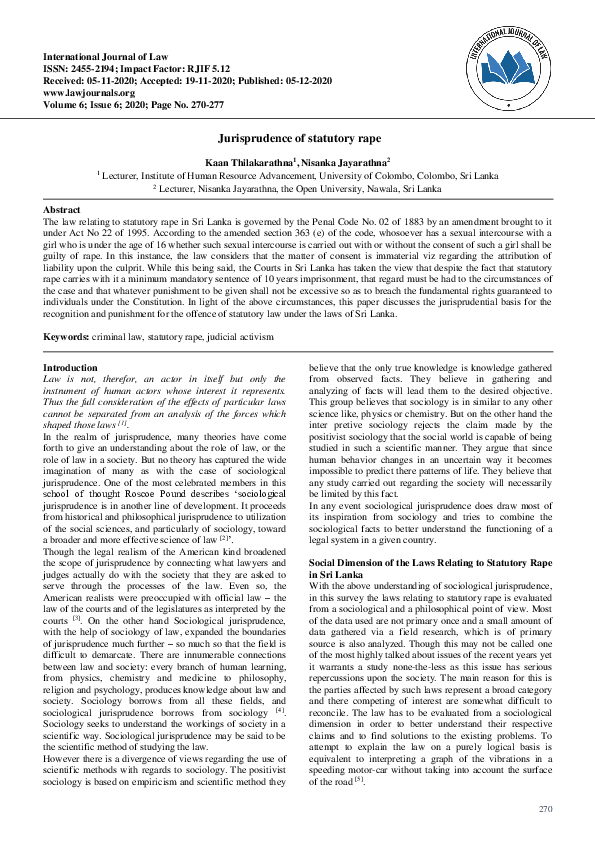 (PDF) Jurisprudence of statutory rape