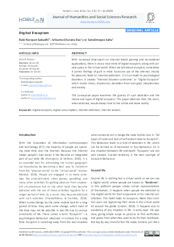 (PDF) Digital Escapism