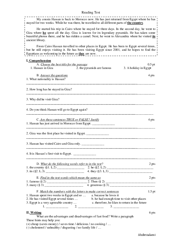(PDF) Bac. Reading and Writing Test