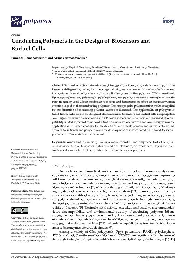 (PDF) Conducting Polymers in the Design of Biosensors and Biofuel Cells