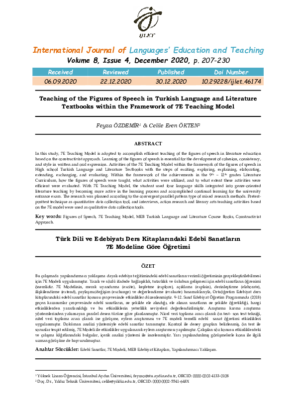 (PDF) Teaching of the Figures of Speech in Turkish Language and ...