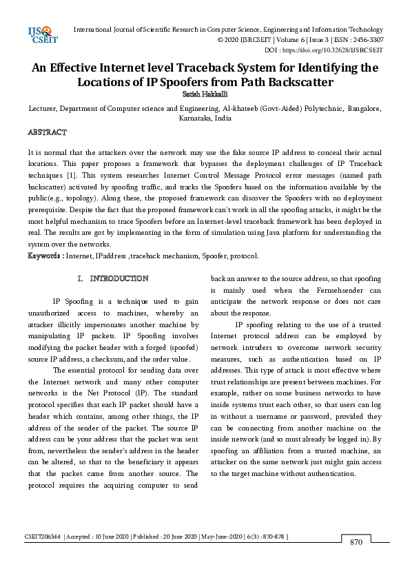 (PDF) An Effective Internet level Traceback System for Identifying the Locations of IP Spoofers ...