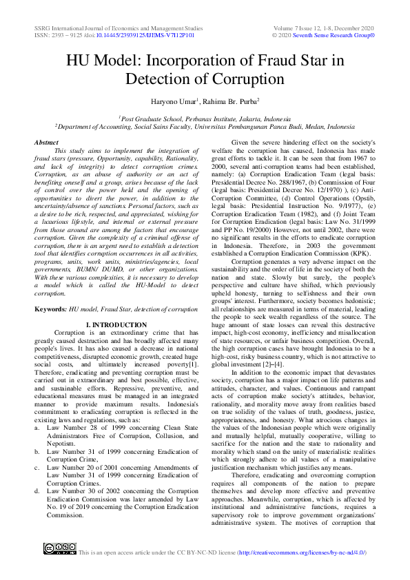 (PDF) HU Model: Incorporation of Fraud Star in Detection of Corruption
