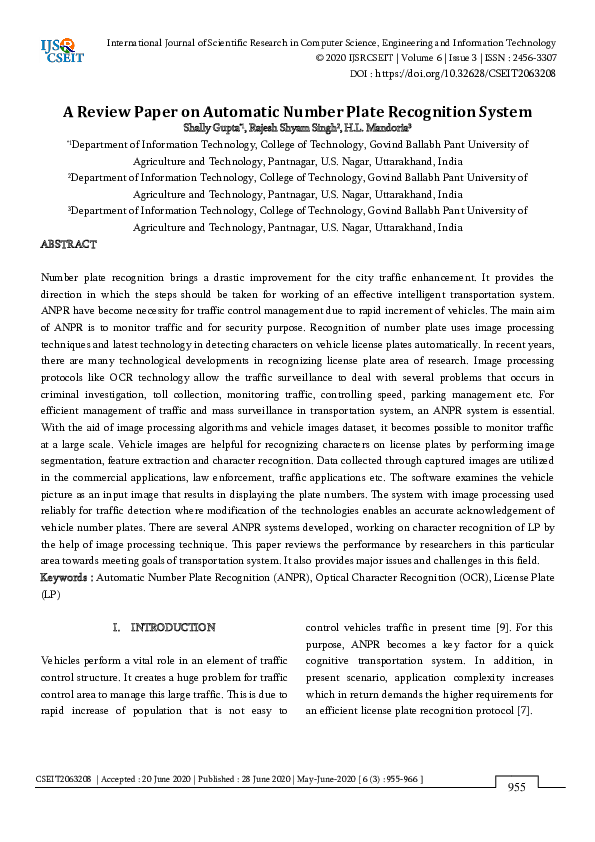 Pdf A Review Paper On Automatic Number Plate Recognition System